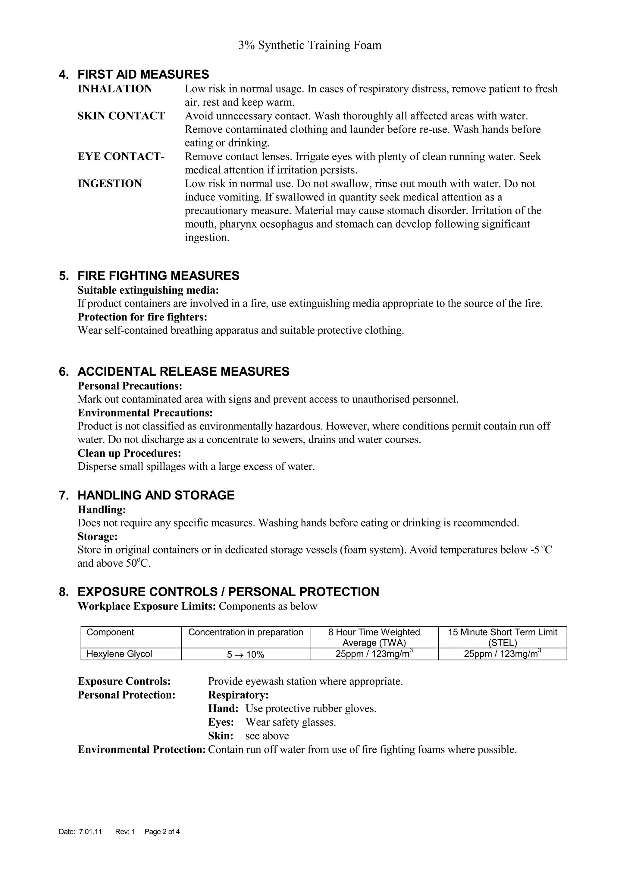 Oil Technics MSD Sheet Training Foam Synthetic-3 | PDF