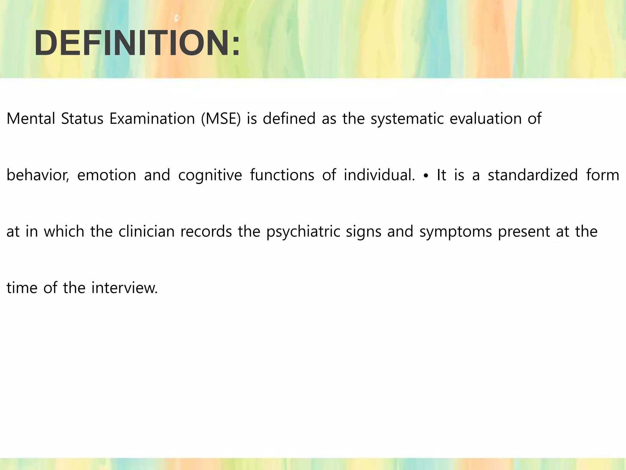 MENTAL STATUS EXAMINATION. | PPTX | Mental Health | Diseases and Conditions