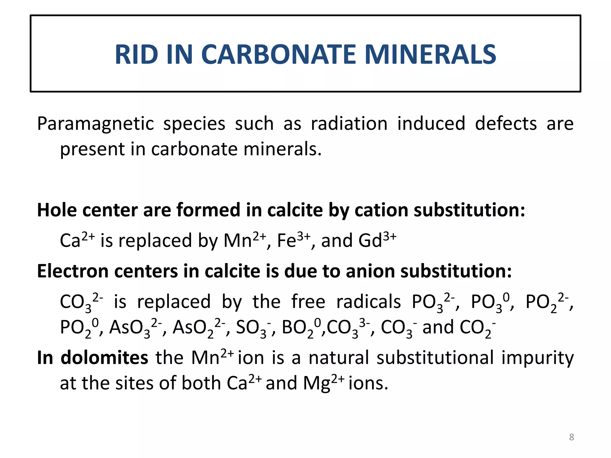 Radiation-Induced Defects in Carbonate Minerals: EPR Study | PPTX