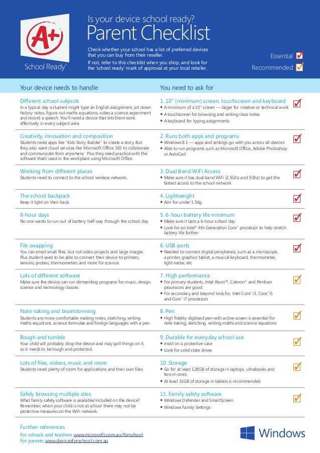BYOD School Parents Checklist