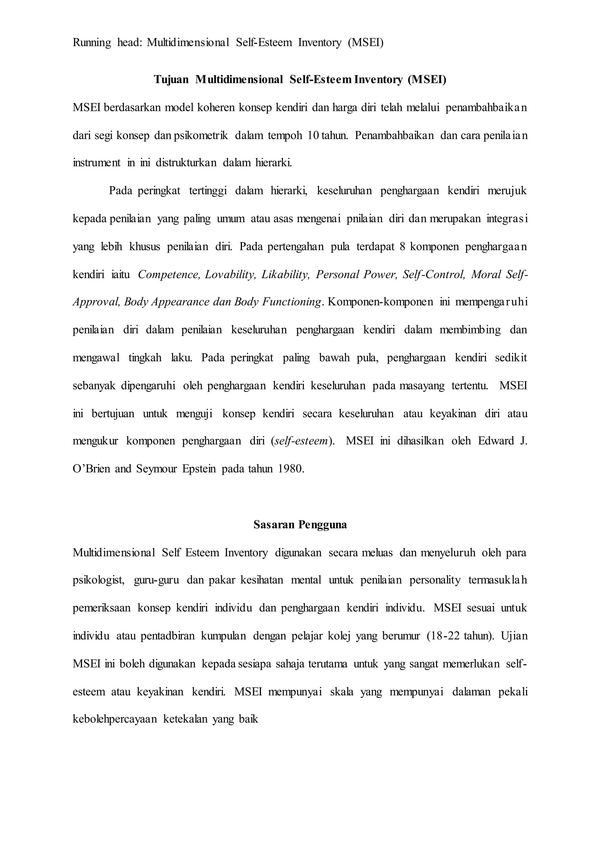 MULTIDIMENSIONAL SELF-ESTEEM INVENTORY | DOCX