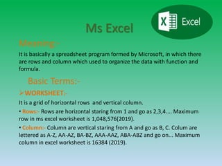 Ms excel | PPTX | Programming Languages | Computing