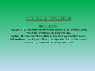 Ms excel | PPTX | Programming Languages | Computing