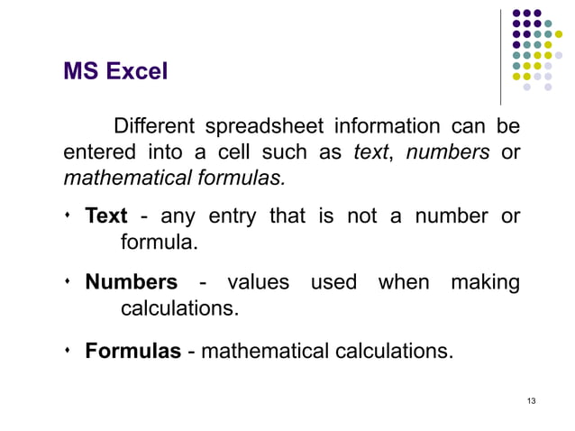 MS EXCEL.ppt | Computing | Technology & Computing