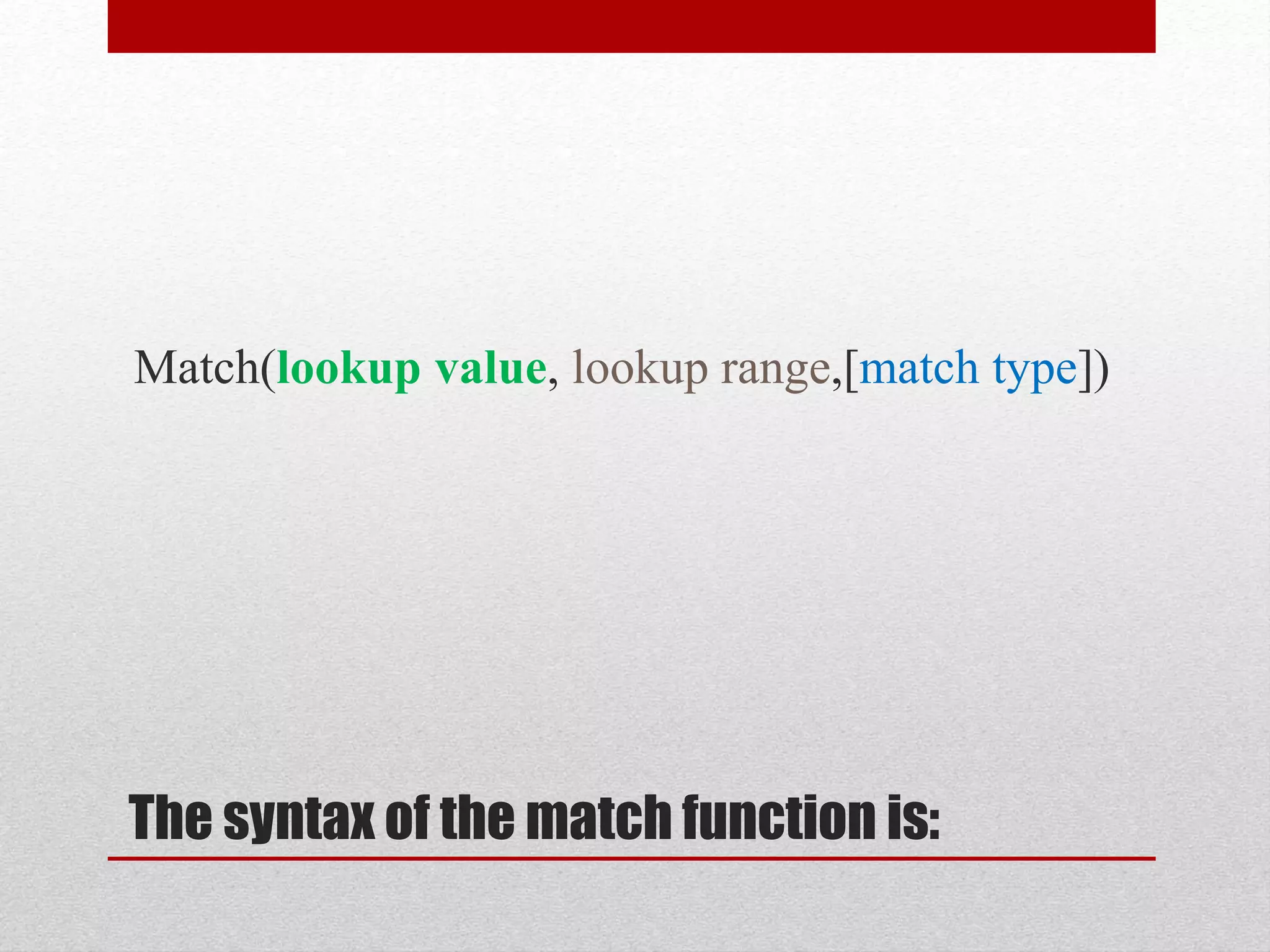 MS excel - match function | PPTX