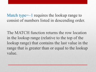 MS excel - match function | PPTX