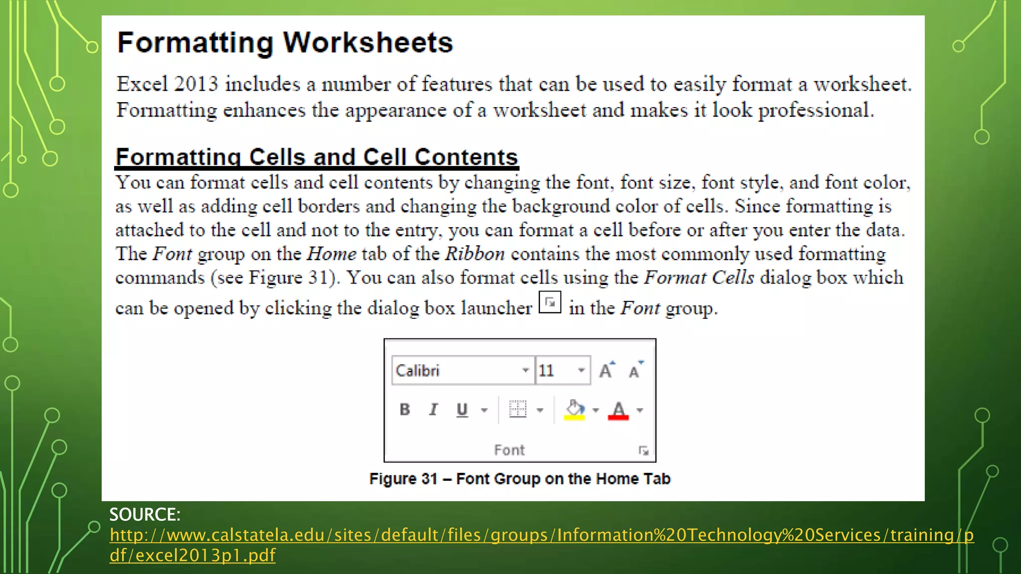 Ms excel 2013 formatting worksheets | PPTX | Technology & Computing