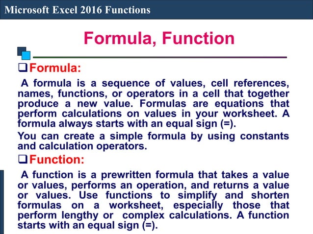Ms excel 2016_function | PDF | Programming Languages | Computing