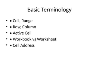 MS_Excel_and_Its_Commands_ICAI presentation | PPTX