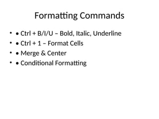 MS_Excel_and_Its_Commands_ICAI presentation | PPTX