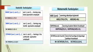 MS Excelda filtr funksiyalardan foydalanish.pptx