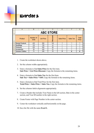 Ms excel excersices | PDF