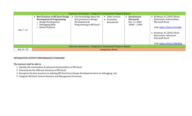 MS Excel for Business and Management Elective Course Syllabus ay 2020 ...