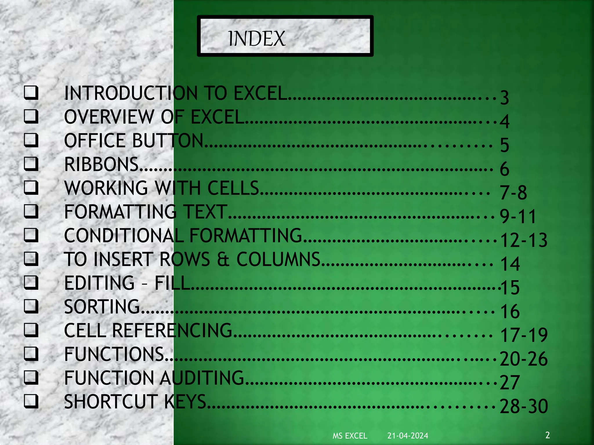 ms excel introduction free powerpoint presentation | PPT