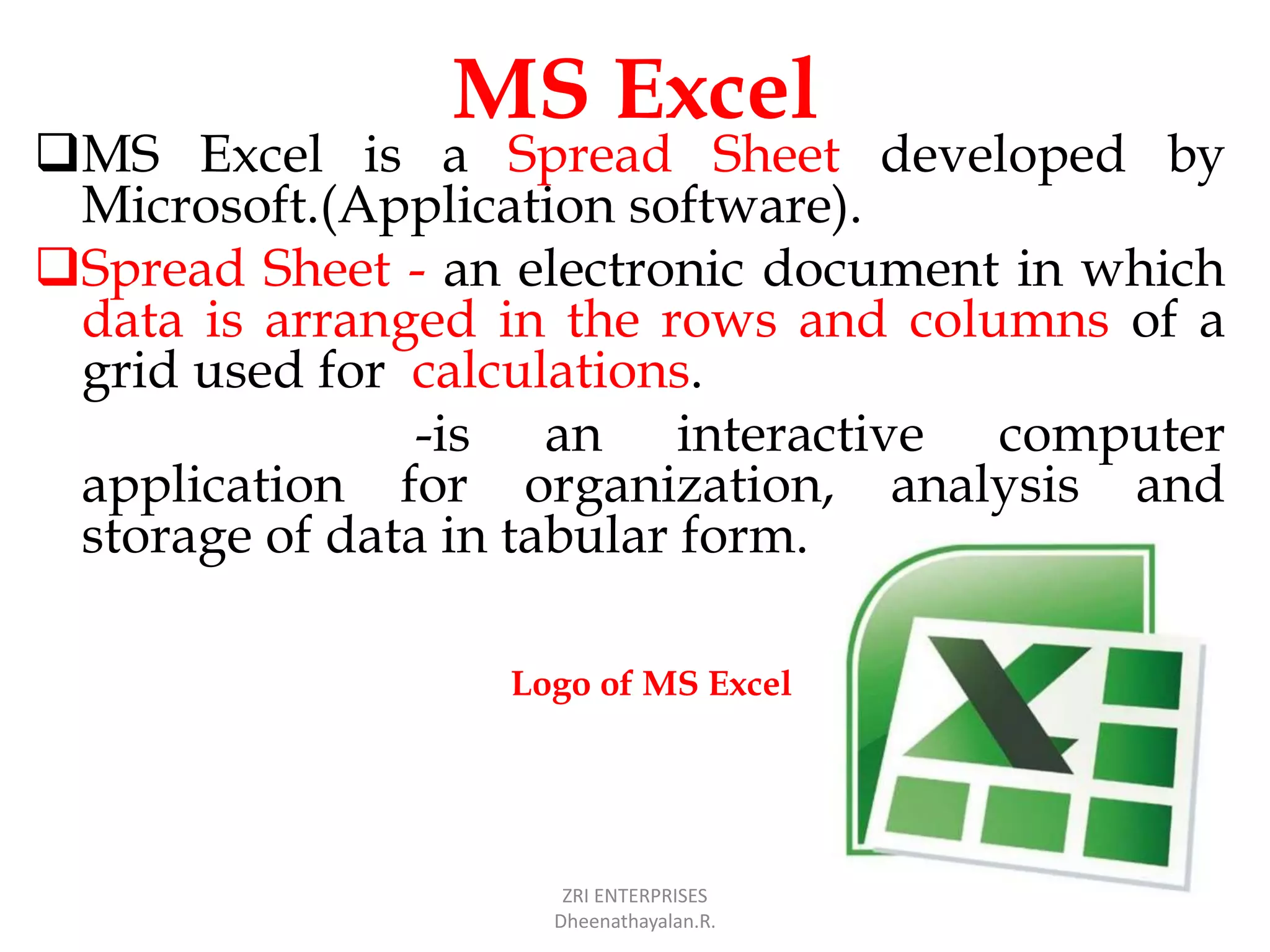 MS Excel introduction & getting started | PPT