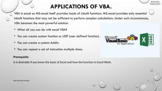 Ms excel vba basic concepts. Excel VBA Training | PPTX