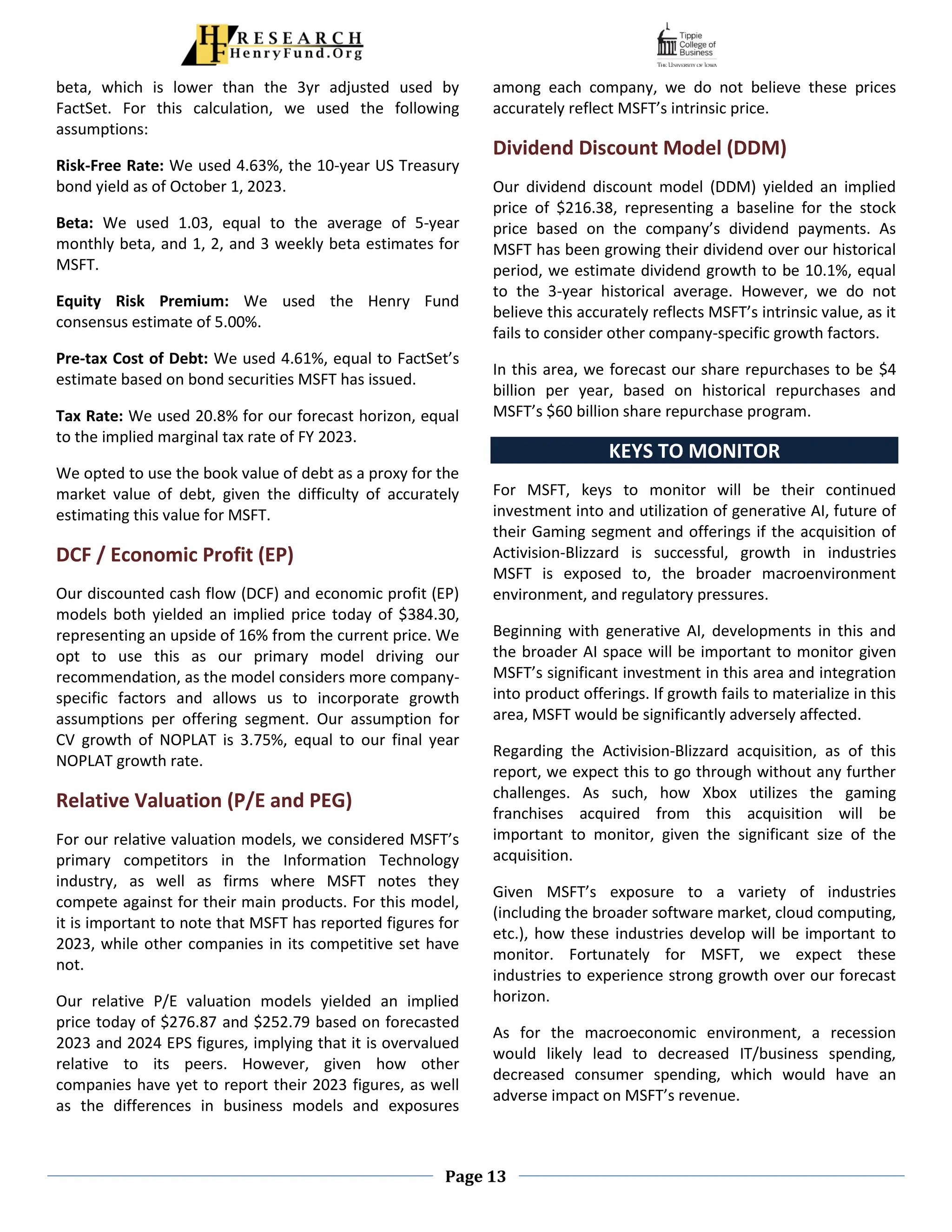 Microsoft Stock Pitch and analysis Presentation | PDF