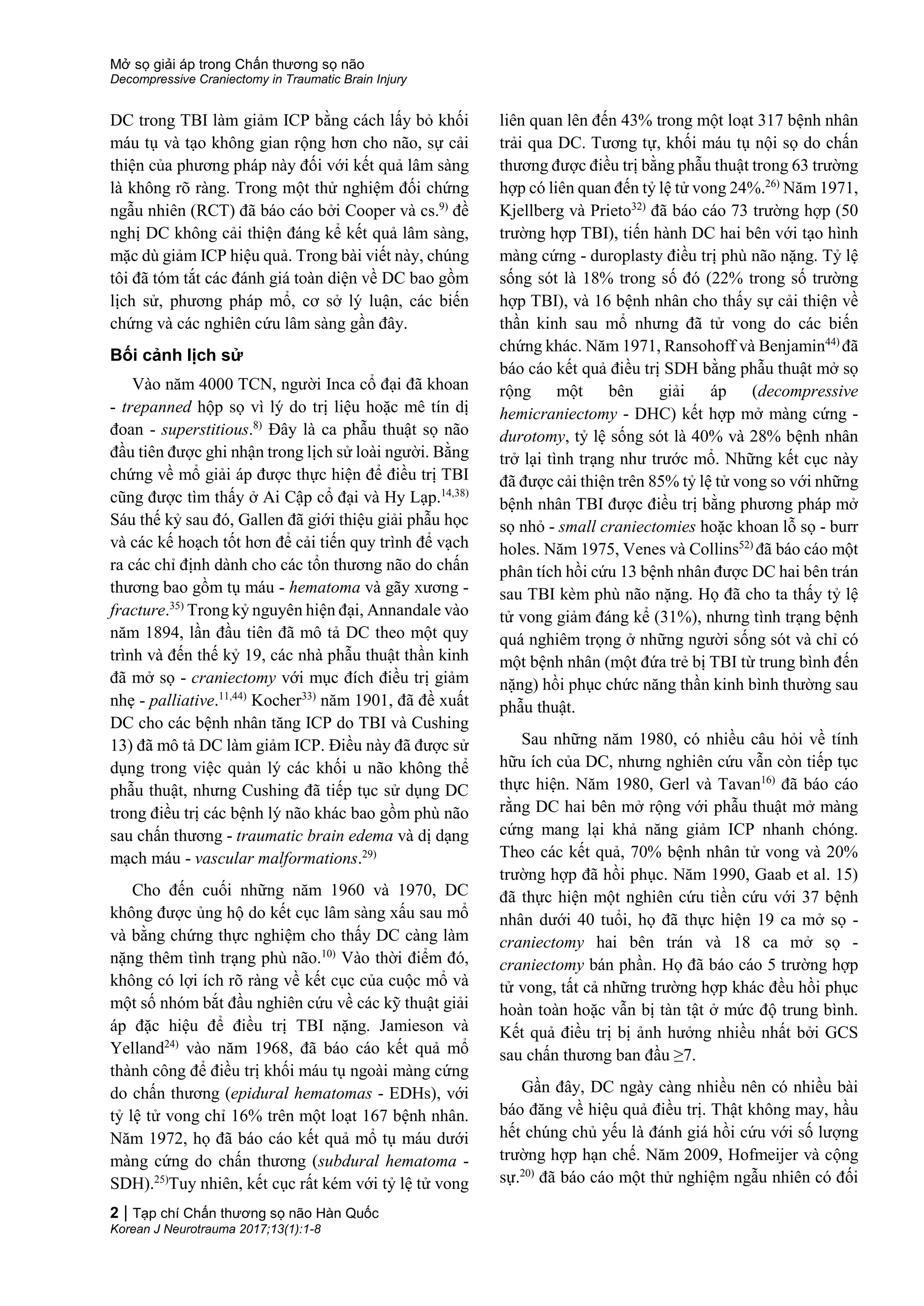 Mở sọ giải áp trong Chấn thương sọ não - Decompressive Craniectomy in Traumatic Brain Injury - A ...