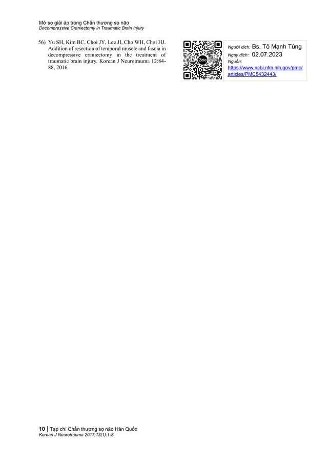 Mở sọ giải áp trong Chấn thương sọ não - Decompressive Craniectomy in Traumatic Brain Injury - A ...