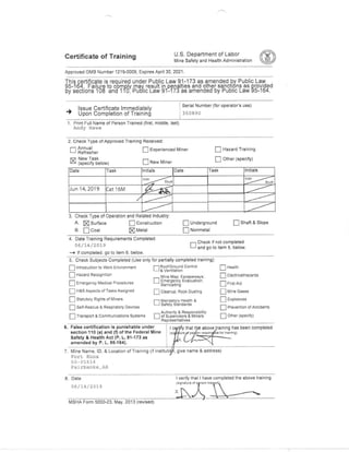 MSHA Form 5023 for Andy Haws | PDF