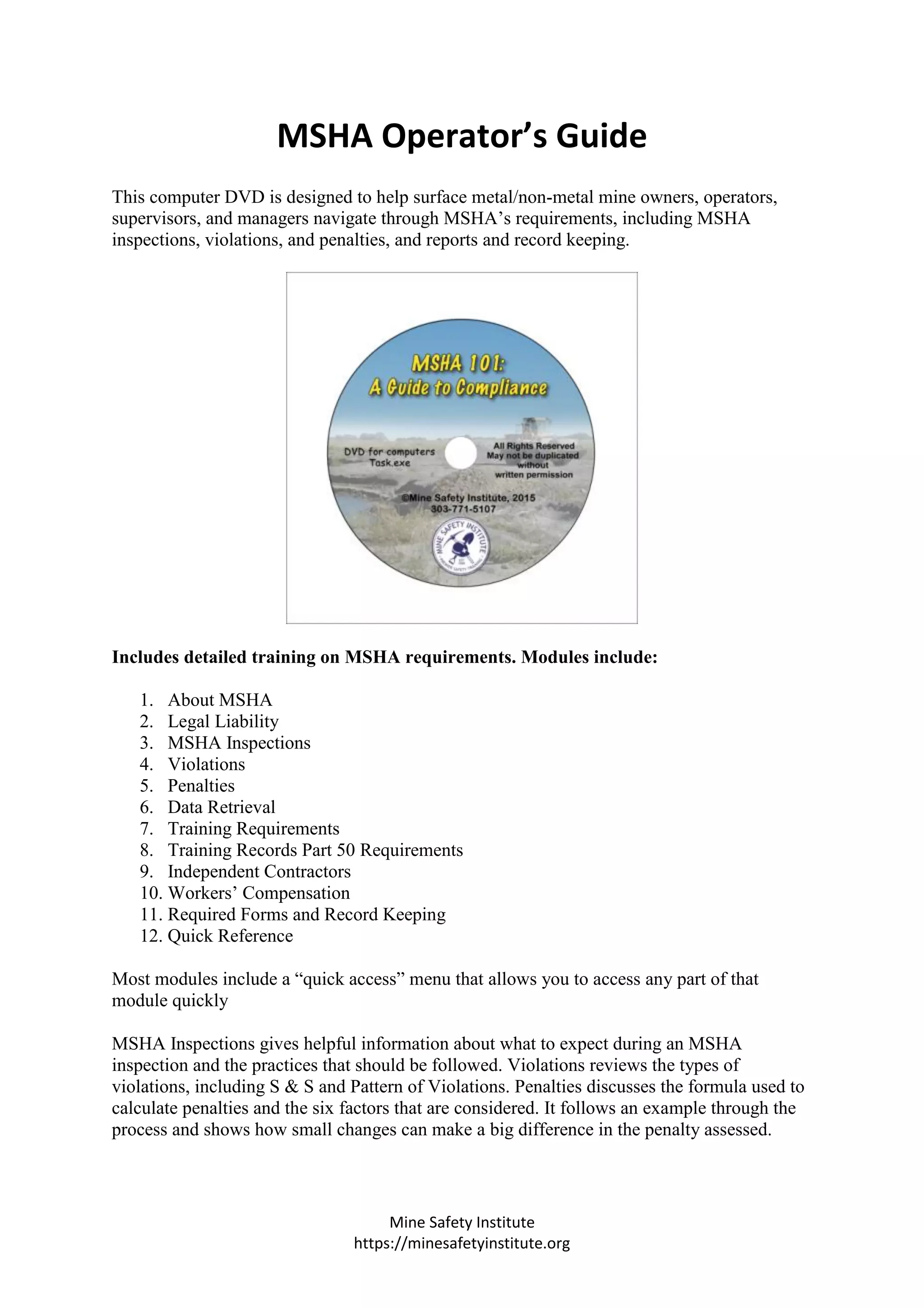 Msha operators guide mine safety institute | PDF