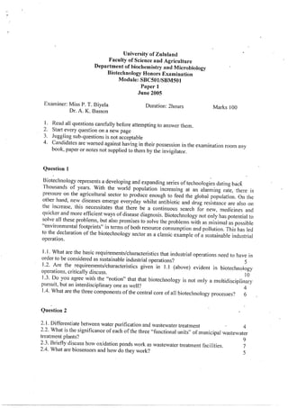 exam paper biotechnology unizulu | PDF