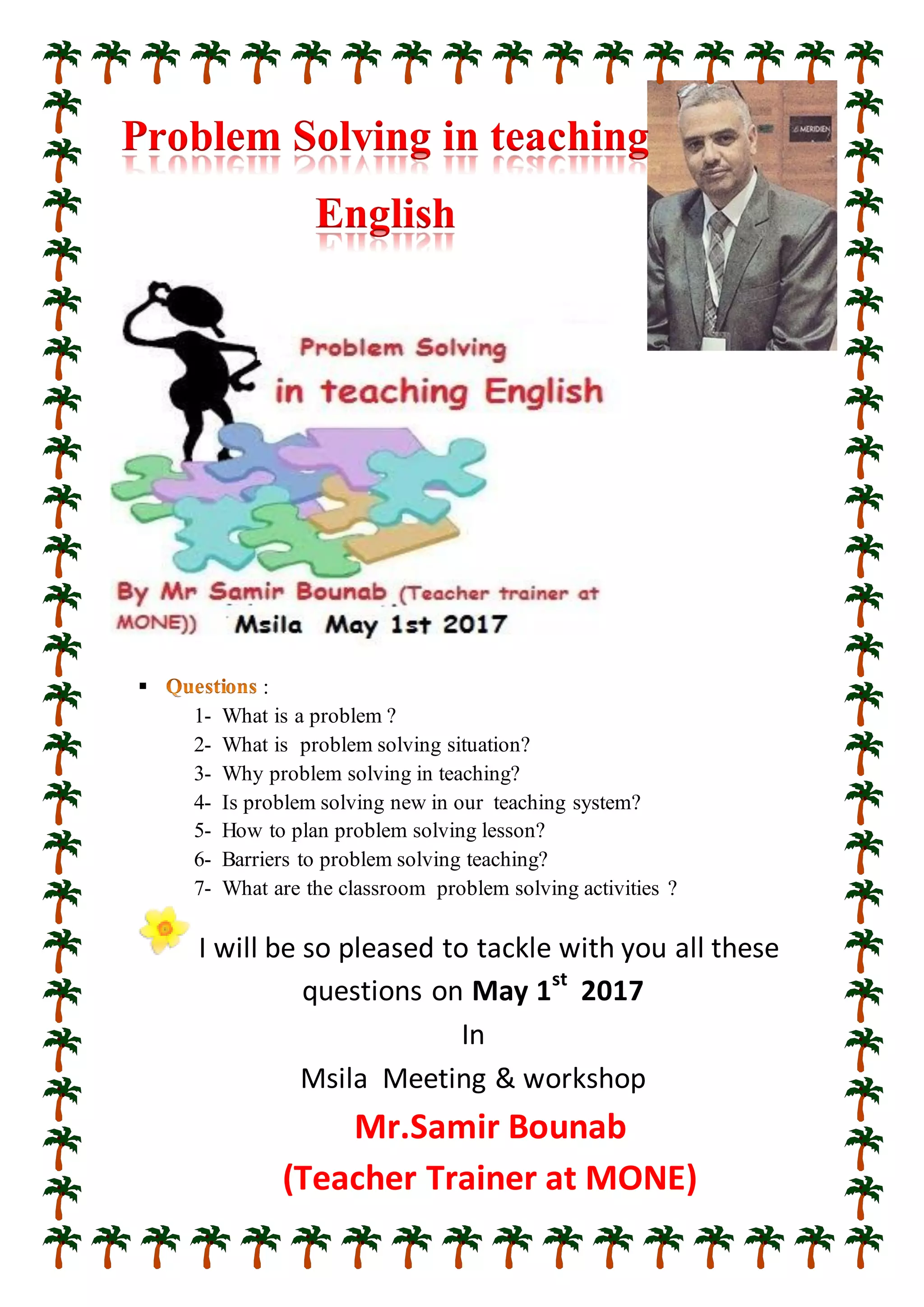 Msila may 1st 2017 meeting & workshop problem solving in teaching english | PDF