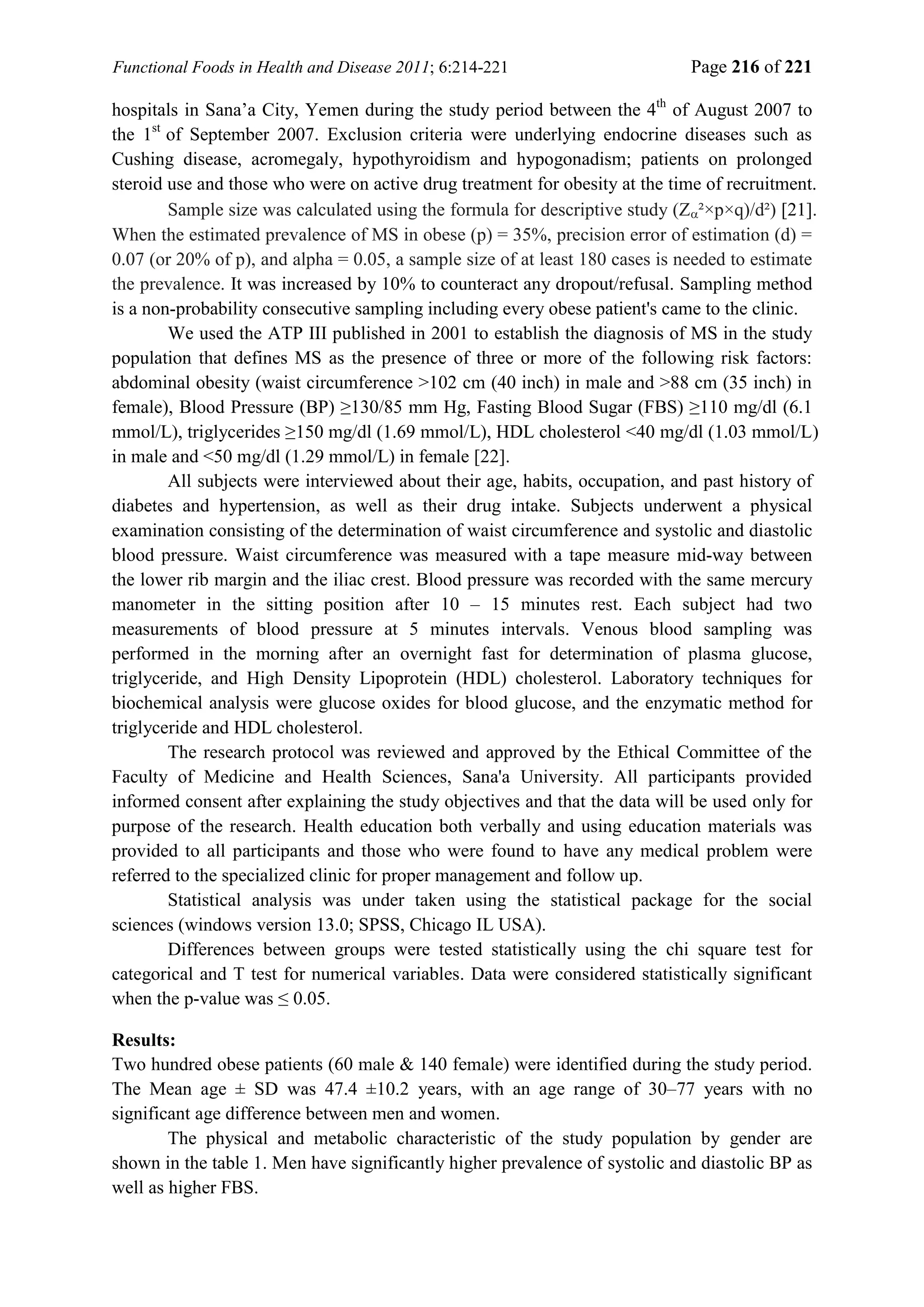 The prevalence of metabolic syndrome in Yemeni patients with ...