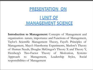 INTRODUCTION TO MANAGEMENT | PPTX