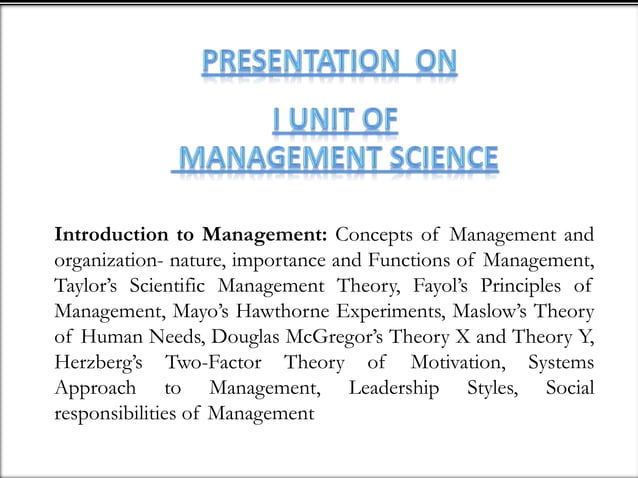 INTRODUCTION TO MANAGEMENT | PPTX