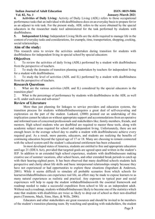 Transition Planning for Independent Living of Learners with ...