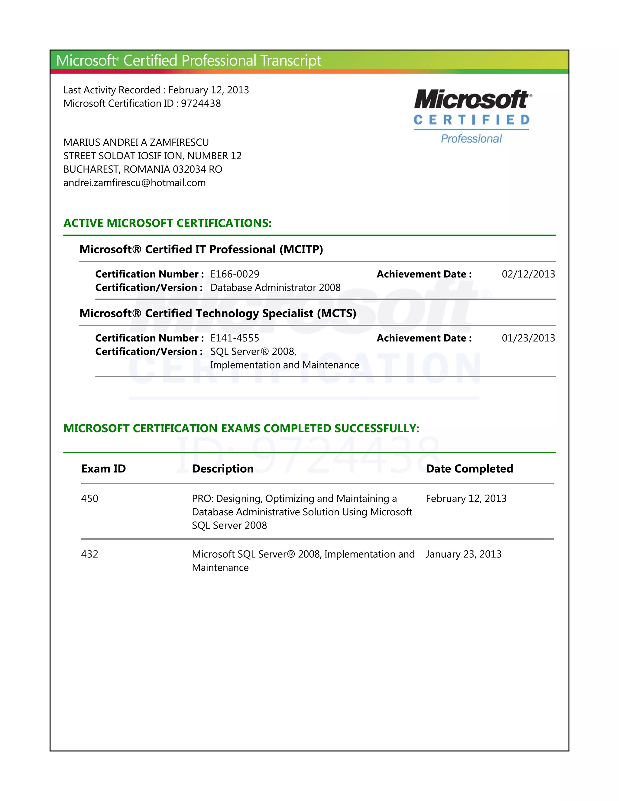 Ms learning transcript | PDF