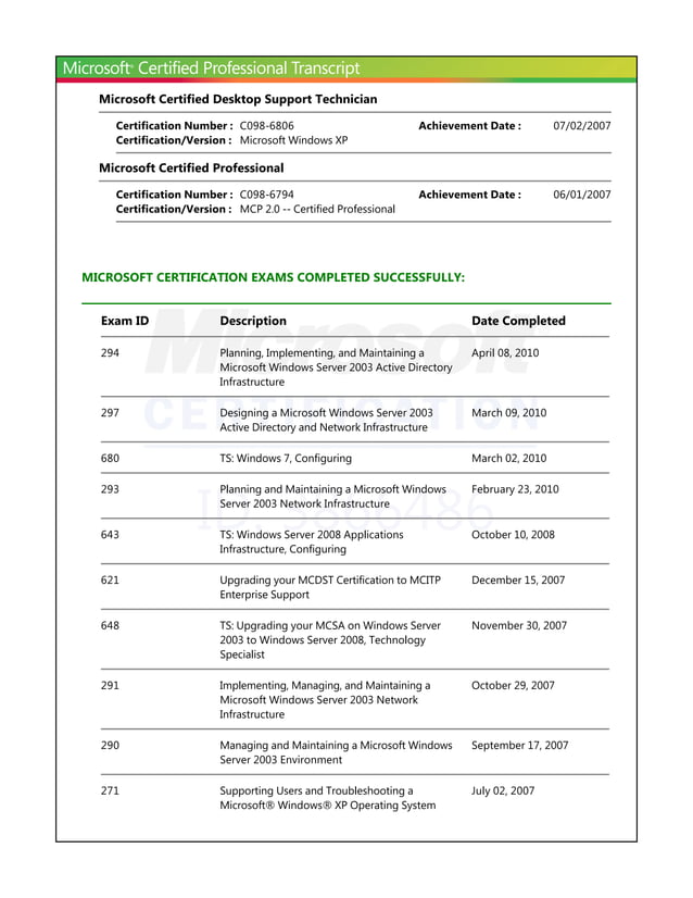 Microsoft Transcript Pdf