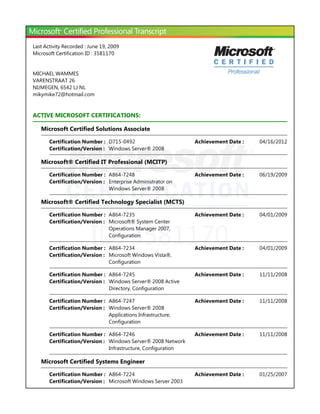 Ms Learning Transcript 2012 | PDF | Operating Systems | Computer Software and Applications