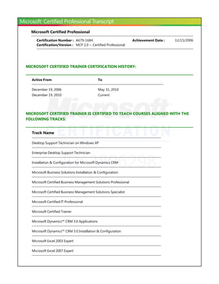 Microsoft Learning Transcript | PDF