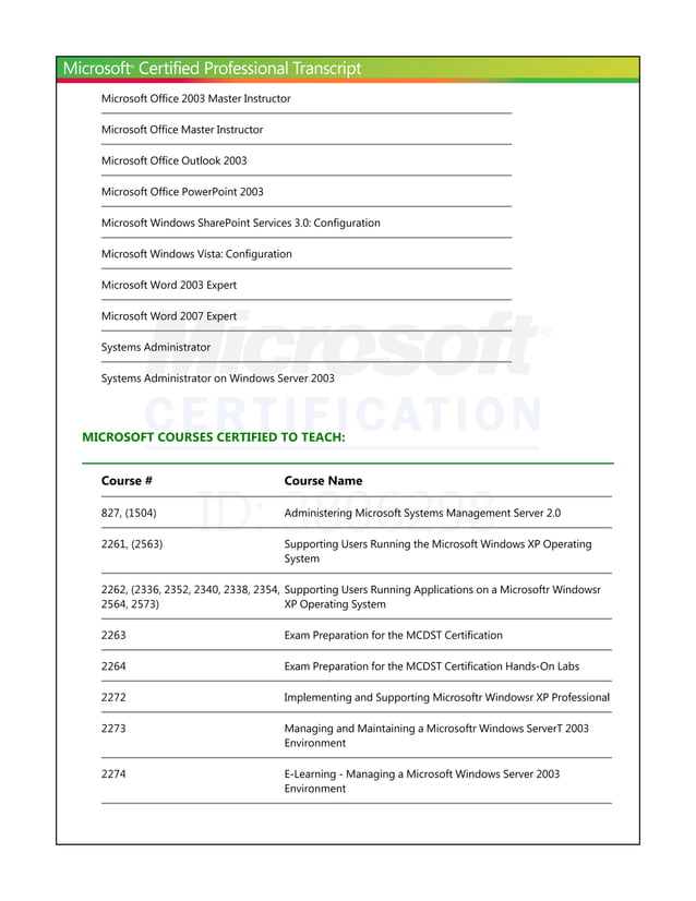 Microsoft Learning Transcript | PDF