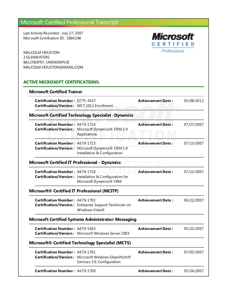 Microsoft Learning Transcript