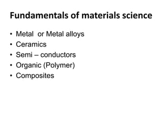 Classification of Engineering Materials, Engineering requirements of ...