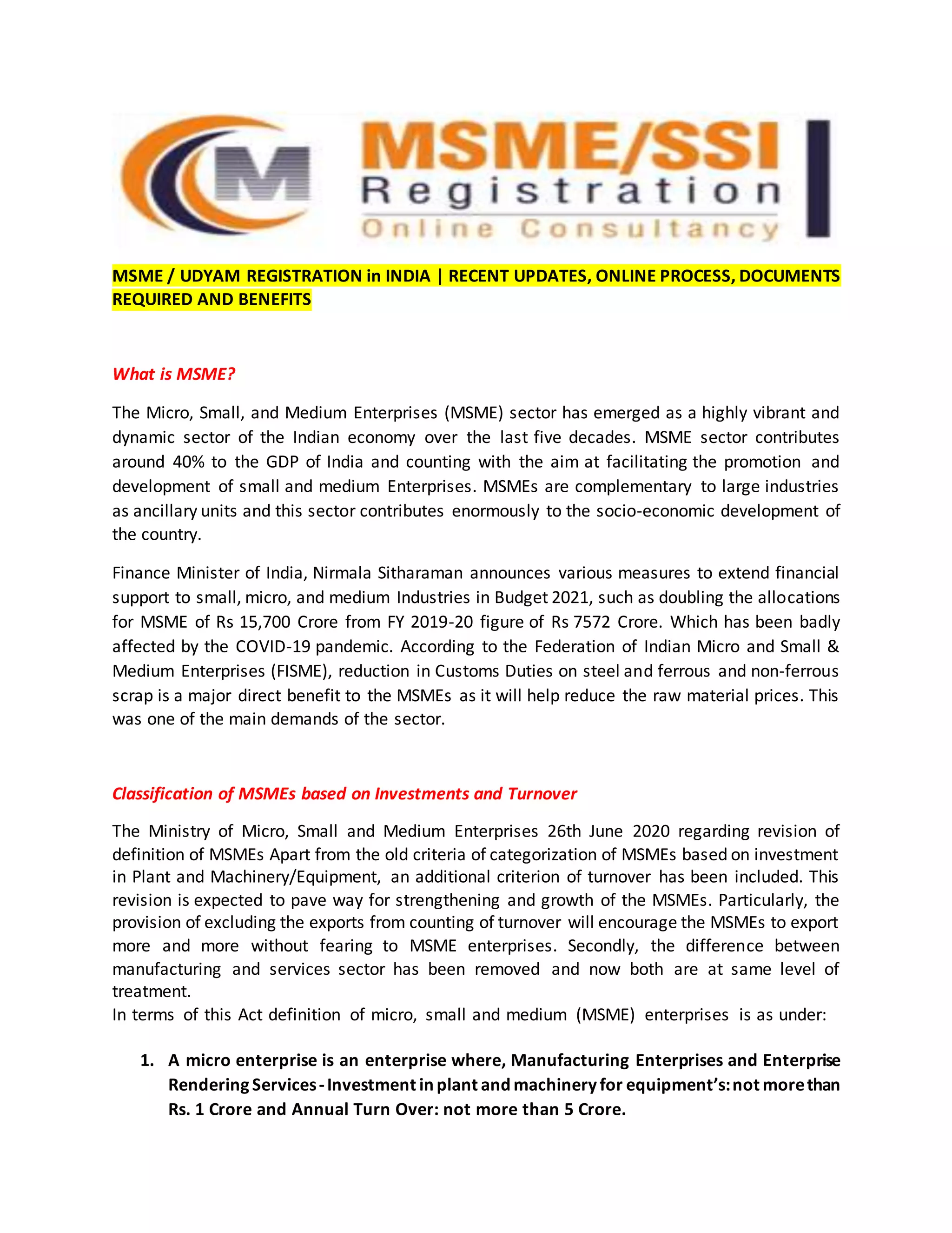 MSME /UDYAM REGISTRATION | PDF