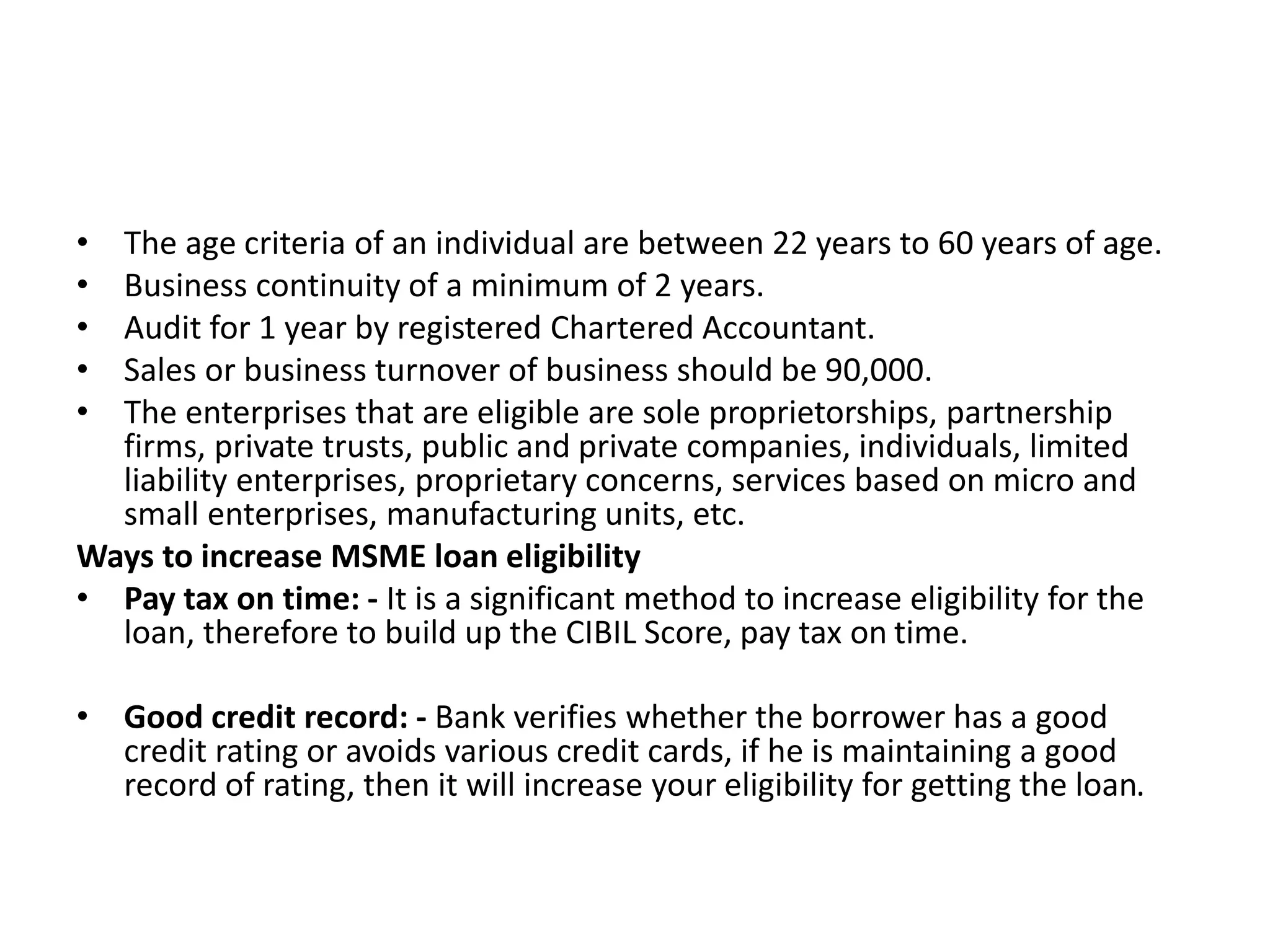 MSME Loan Eligibility | PPTX