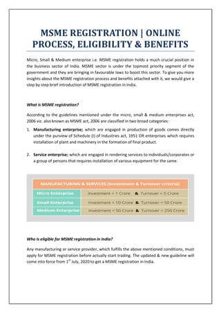 MSME REGISTRATION | ONLINE PROCESS, ELIGIBILITY & BENEFITS | PDF
