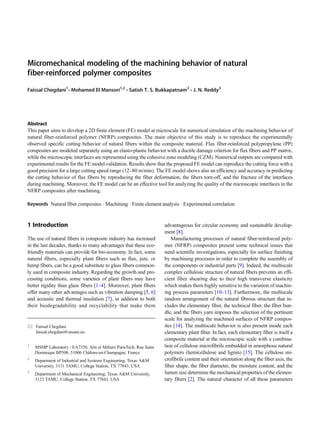 Micromechanical modeling of the machining behavior of natural fiber-reinforced polymer ...
