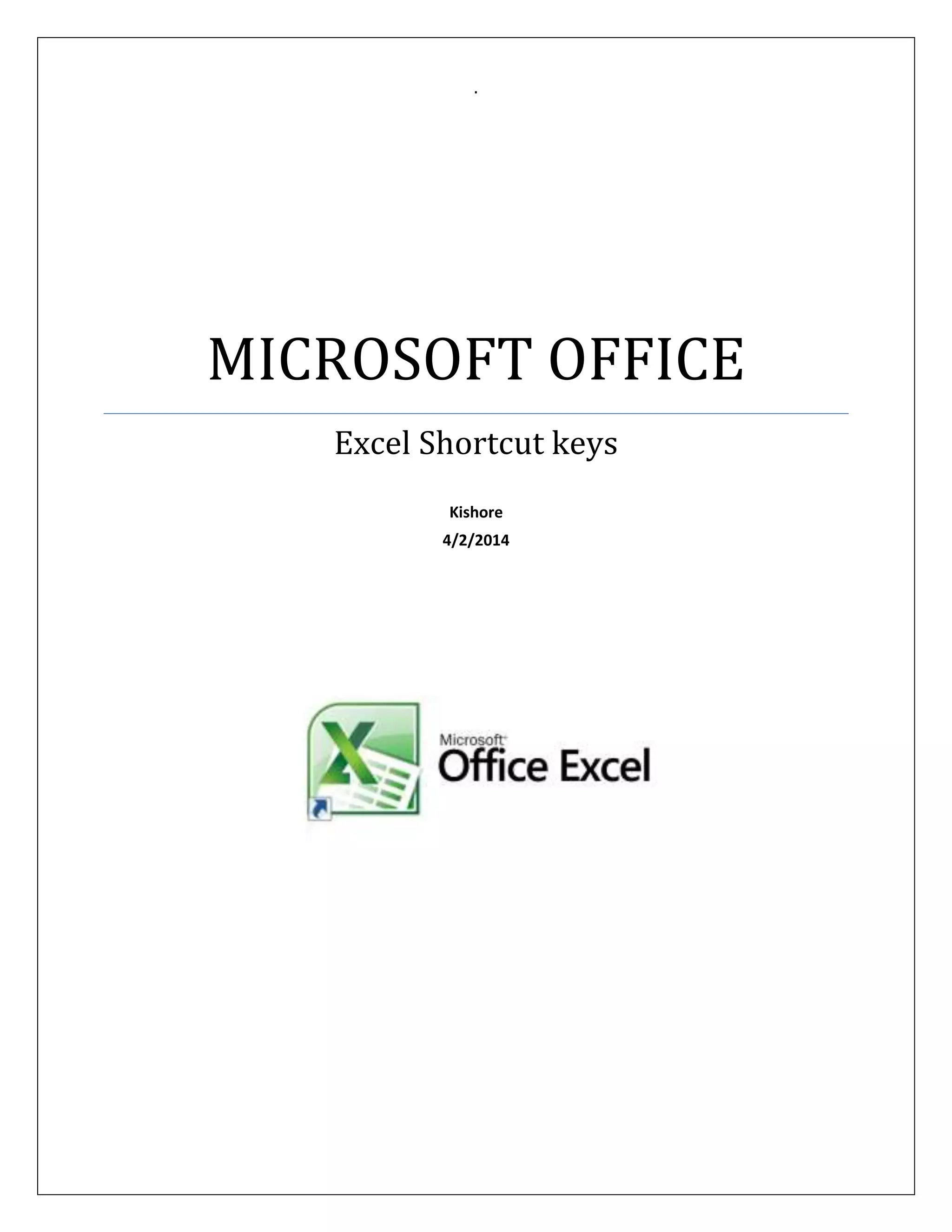 Micosoft Office Excel short cut keys | PDF