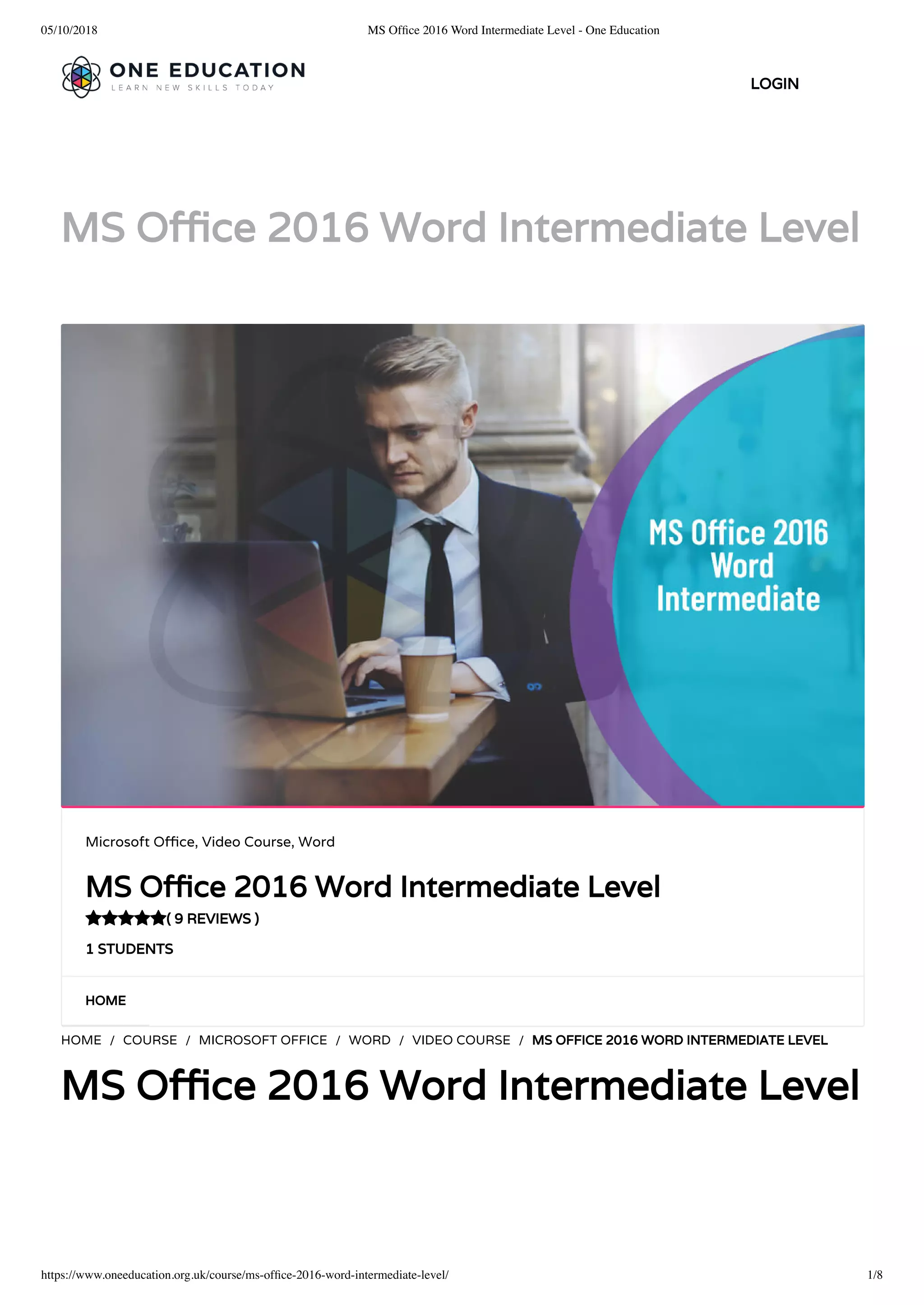 MS Office 2016 Word Intermediate Level - One Education | PDF