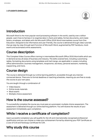 MS Office 2016 Word Intermediate Level - One Education | PDF