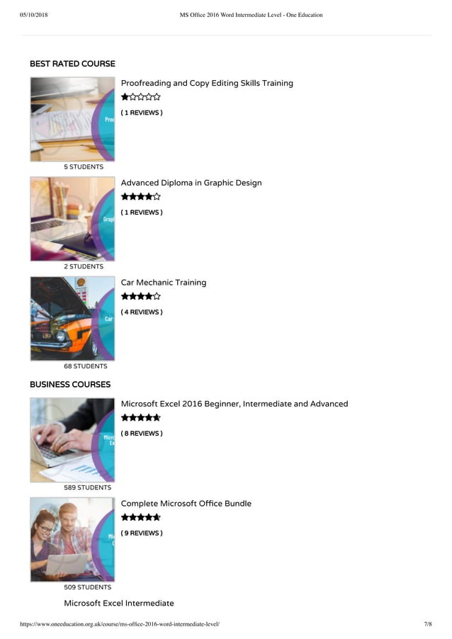 MS Office 2016 Word Intermediate Level - One Education | PDF