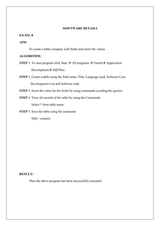 MS Office and Oracle Lab Manual | PDF