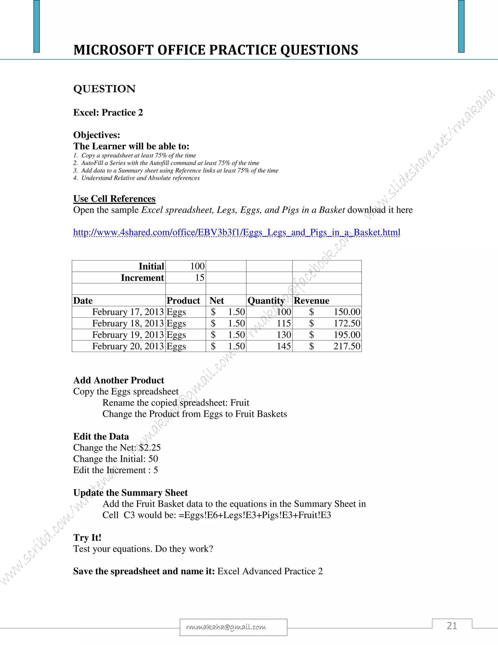 Microsoft Office Package: Practical Questions | PDF