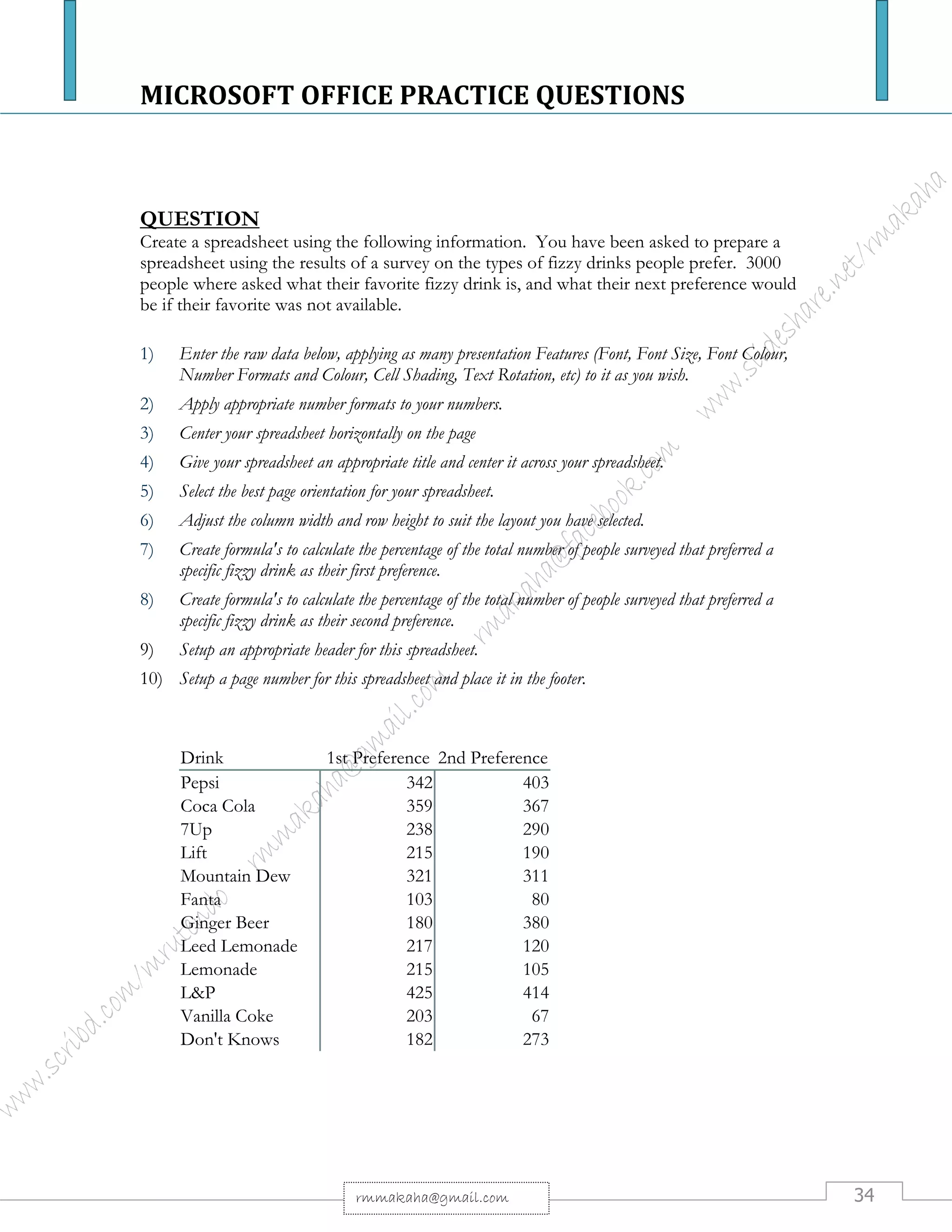 Microsoft Office Package: Practical Questions | PDF