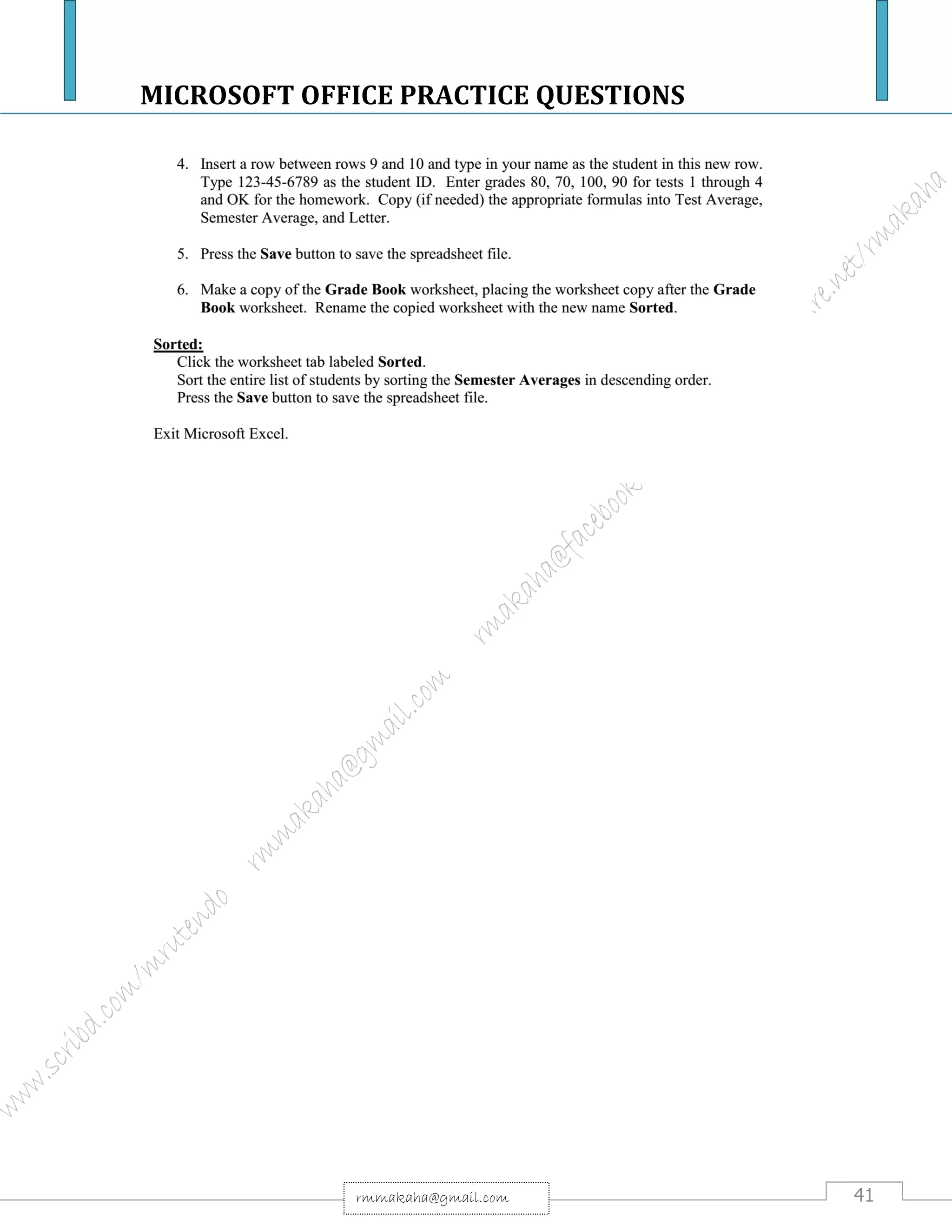 Microsoft Office Package: Practical Questions | PDF